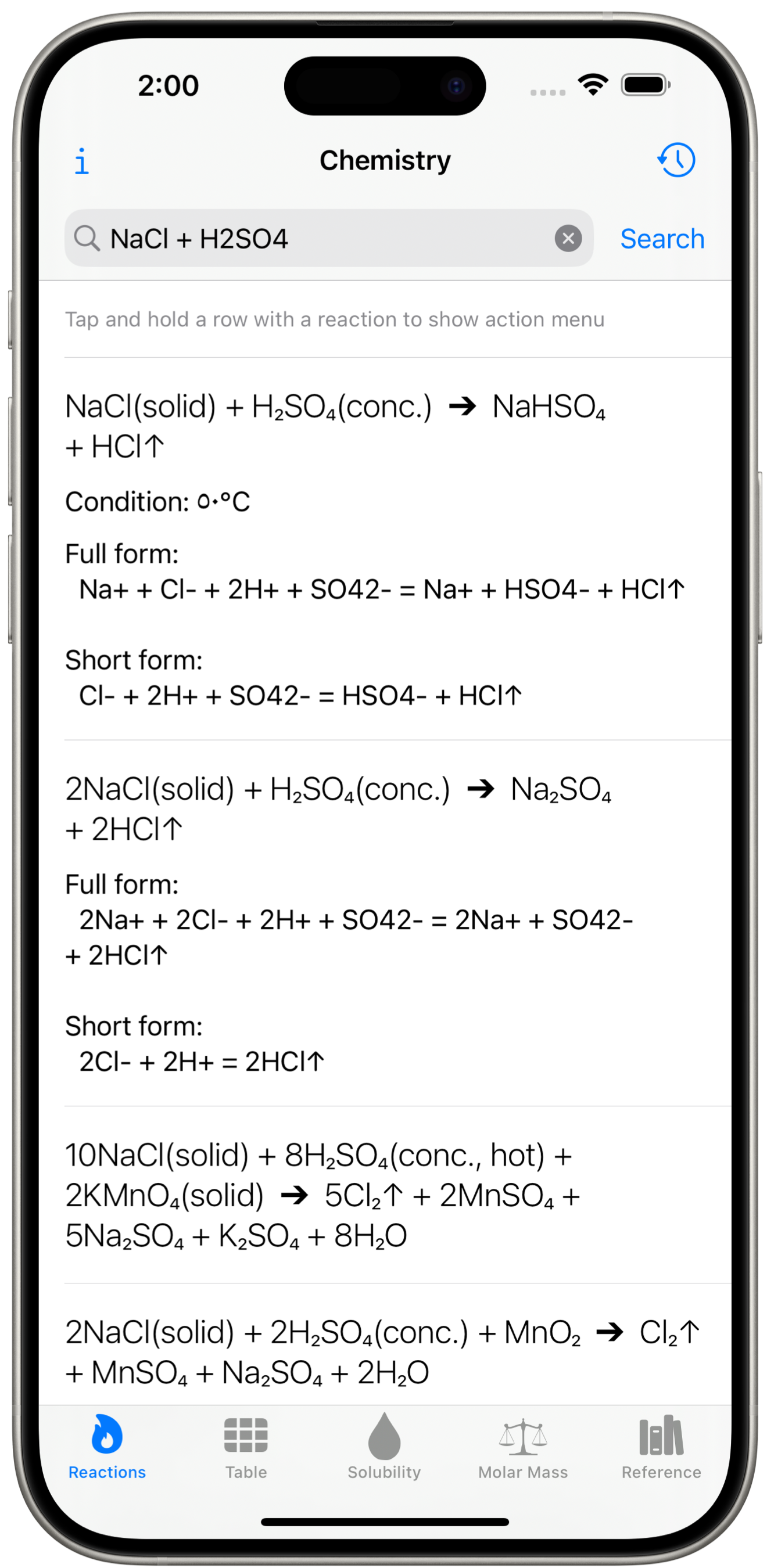 Chemistry app - Periodic Table, Reactions solver, Chemical elements